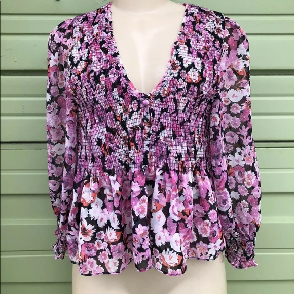 Zara | Tops | Zara Pink Flower Blouse | Poshmark
